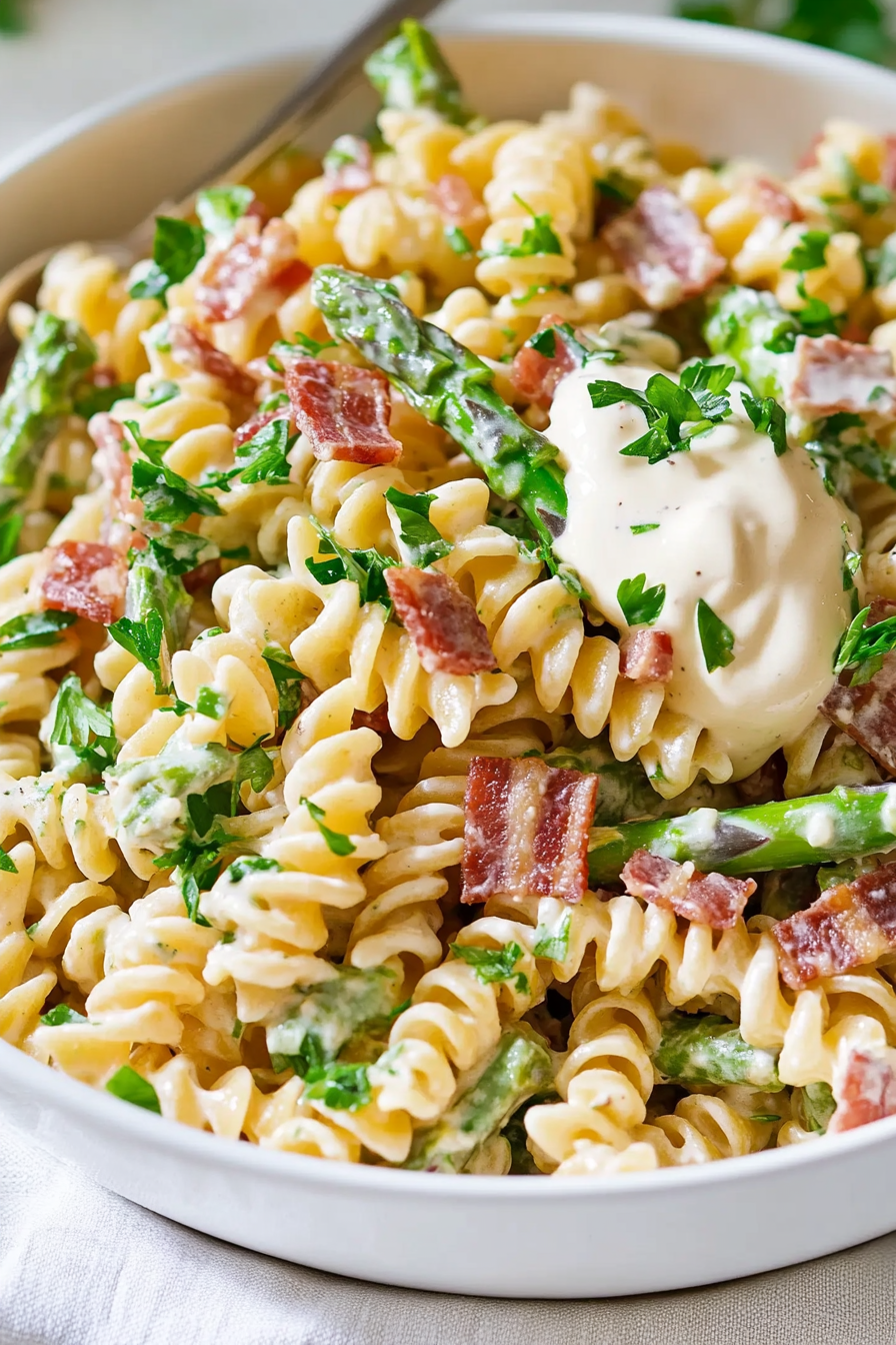 Creamy Pasta with Asparagus & Bacon - It's Not About Nutrition