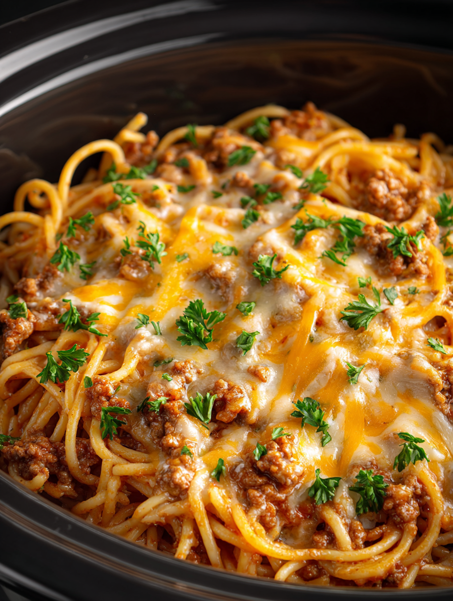 Slow Cooker 4-Ingredient Cheesy Spaghetti - It's Not About Nutrition