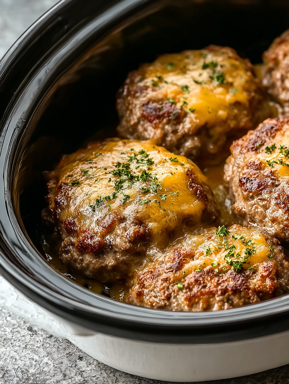 Slow Cooker Creamy Ranch Cheddar Beef Patties - It's Not About Nutrition