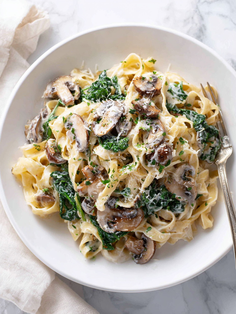 Slow Cooker Spinach and Mushroom Pasta Alfredo - It's Not About Nutrition