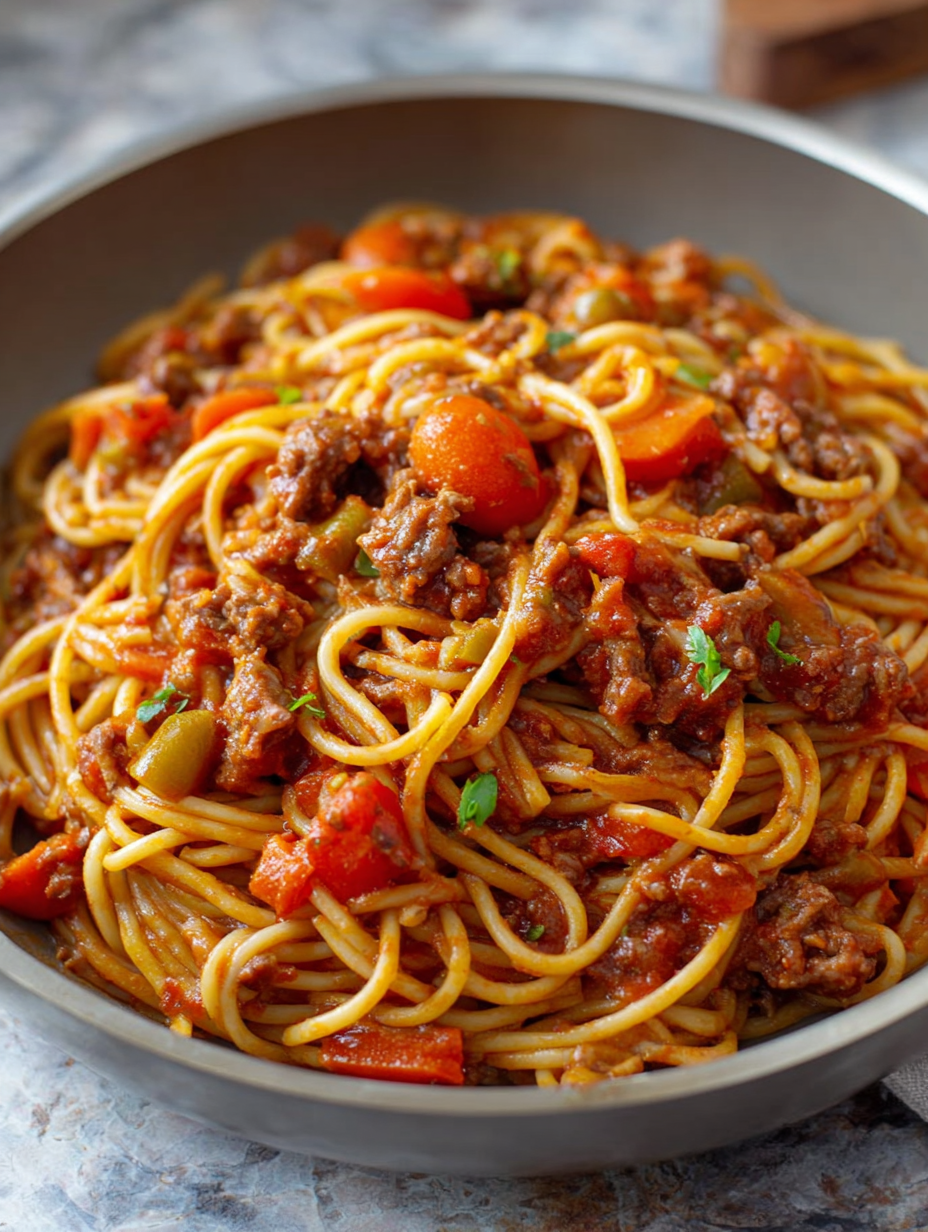 Slow Cooker Hearty Beef and Vegetable Spaghetti - It's Not About Nutrition