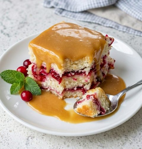 Cranberry Cake with Lemon Butter Sauce - It's Not About Nutrition